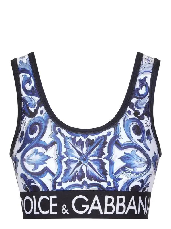 Dolce & Gabbana Majolica Print Cropped Top - Blue