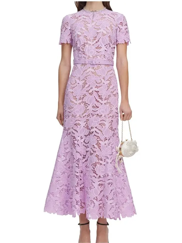 SELF-PORTRAIT Lilac Lace Midi Dress - Lilacinus