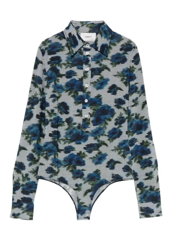 Coperni Floral Print Collared Bodysuit - Gray