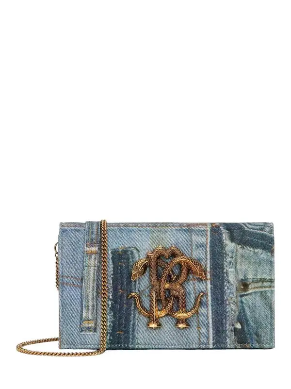 Roberto Cavalli Denim Patchwork Shoulder Bag - Blue