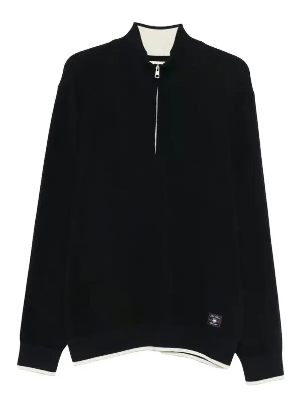 Gant Ribbed Knit Half-zip Sweater - Blue