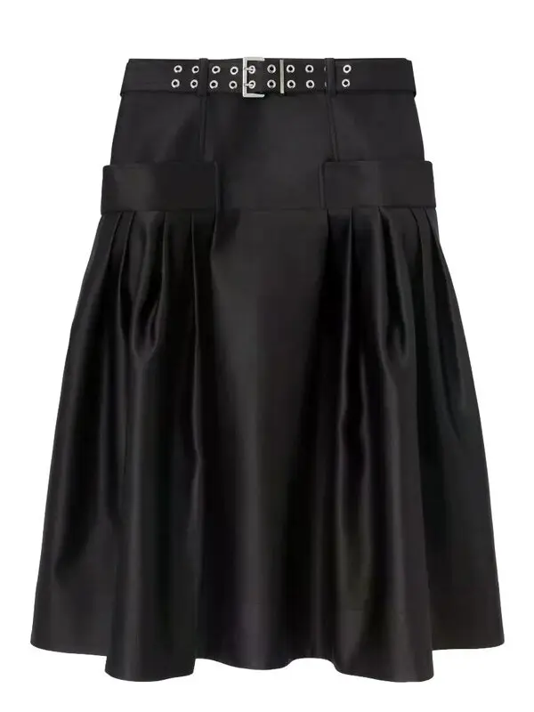 GANNI Belted Pleated Midi Skirt - Black