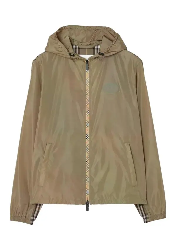 Burberry Hooded Jacket In Nylon With Check Detail - Brown
