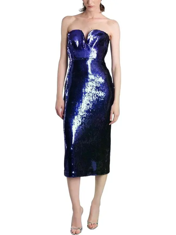 Alex Perry Sequin Embellished Strapless Midi Dress - Blue