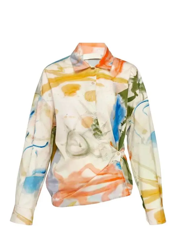 Ulla Johnson Abstract Print Cotton Wrap Shirt - Neutrals