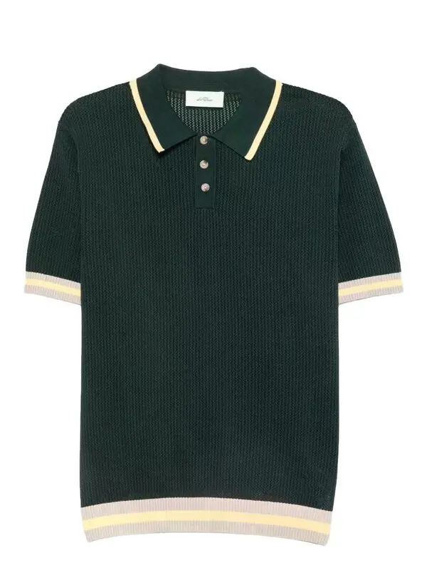 LES DEUX Lace-knit Striped-trim Polo Shirt - Green