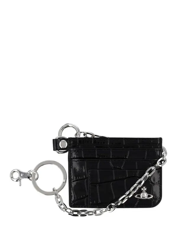 VIVIENNE WESTWOOD Flat Chain" Card Holder With Metal Chain Detail - Black