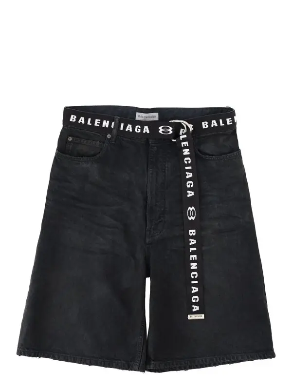 Balenciaga Belted Denim Shorts - Black