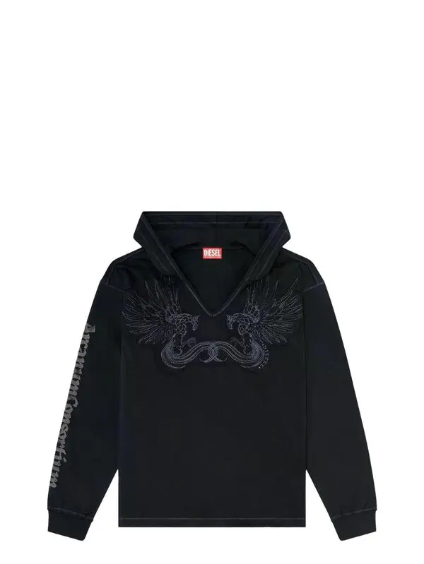 DIESEL® Embroidered Patch V-neck Hoodie - Black