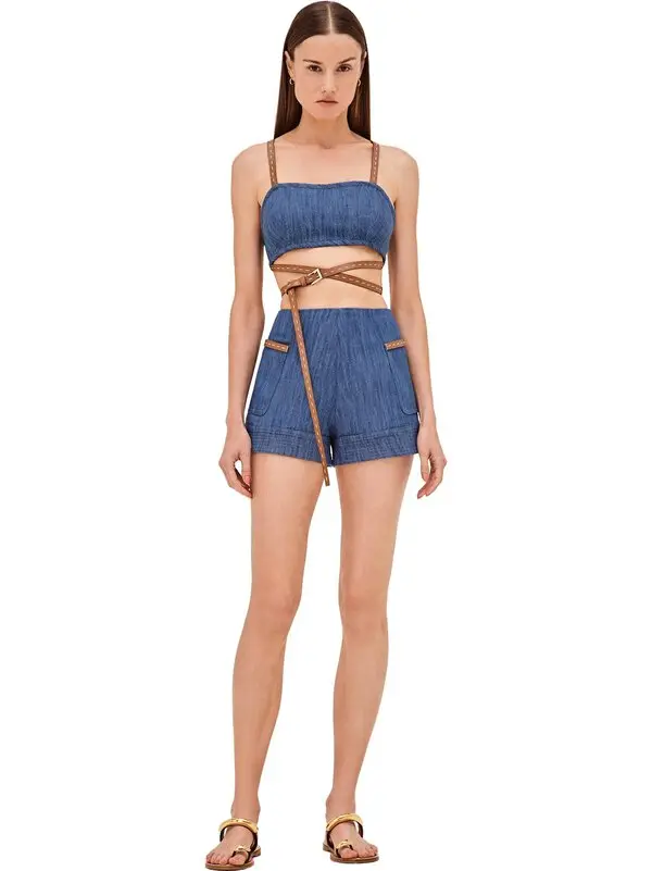 Alexis Kenji Crop Top With Wrap Ties - Denim