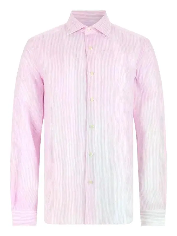 120% Lino Striped Linen Shirt - Pink