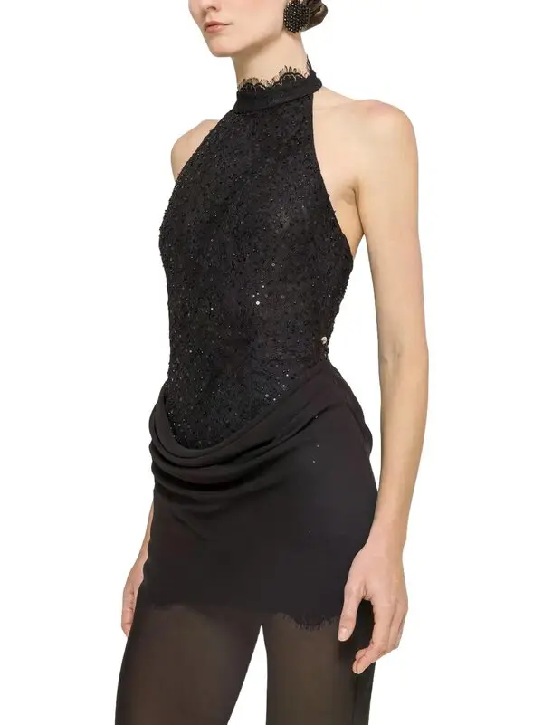 NISSA Sequin Embellishment Maxi Dress - Black