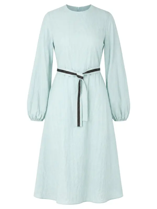 GUNDA HAFNER LTD Celeste Cotton Midi Dress With Bell Sleeves And Embroidered Belt - Blue
