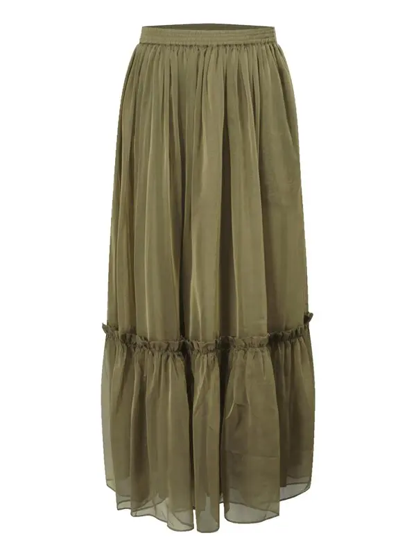 SMART AND JOY Maxi Skirt With Ruffles And Elastic Waistband - Green