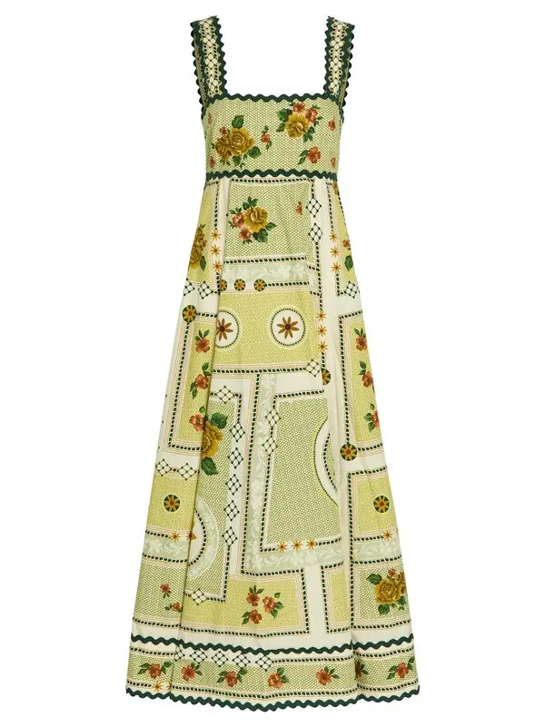 ALEMAIS Alémais Dixie Printed Cotton-poplin Midi Dress - Yellow