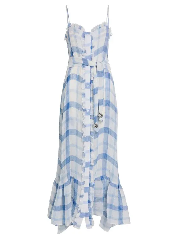 Lisa Marie Fernandez Checked Ruffled Maxi Dress - Blue And White