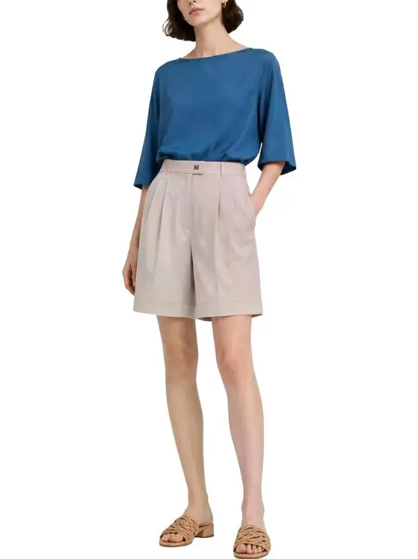 Max Mara Logo Plaque Pleated Shorts - Neutrals