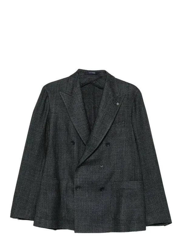 Tagliatore Dark Textured Virgin Wool And Silk Blend Double-breasted Blazer - Blue