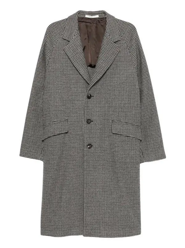 Tagliatore Grey Houndstooth Virgin Wool Single-breasted Coat - Gray