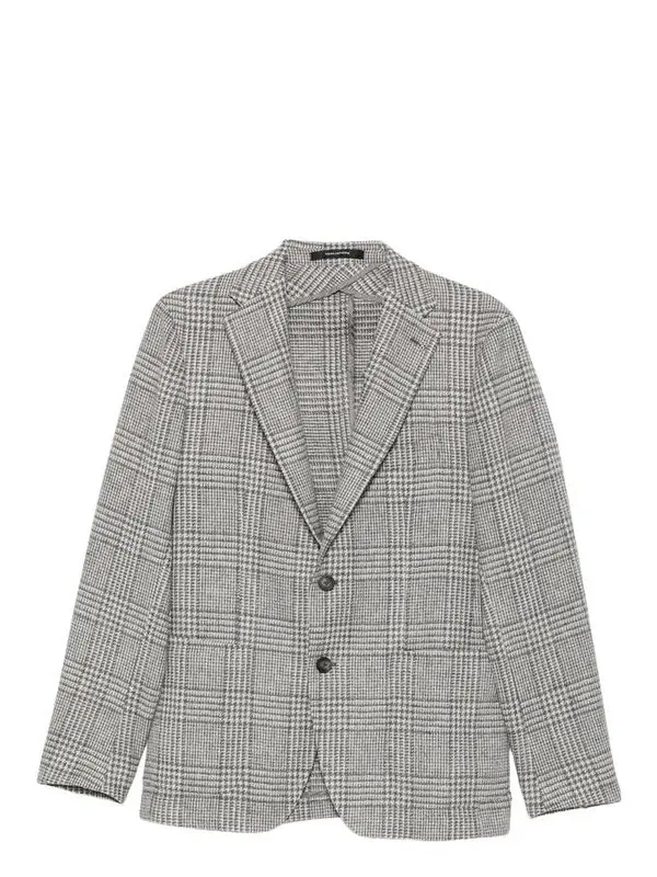 Tagliatore Grey And Green Prince Of Wales Check Virgin Wool Blazer - Gray