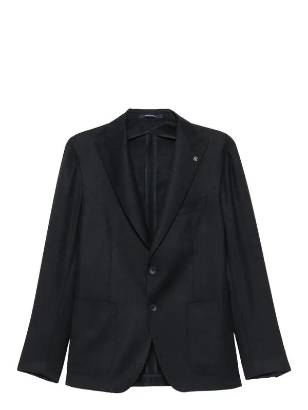 Tagliatore Navy Herringbone Weave Virgin Wool Blazer - Blue