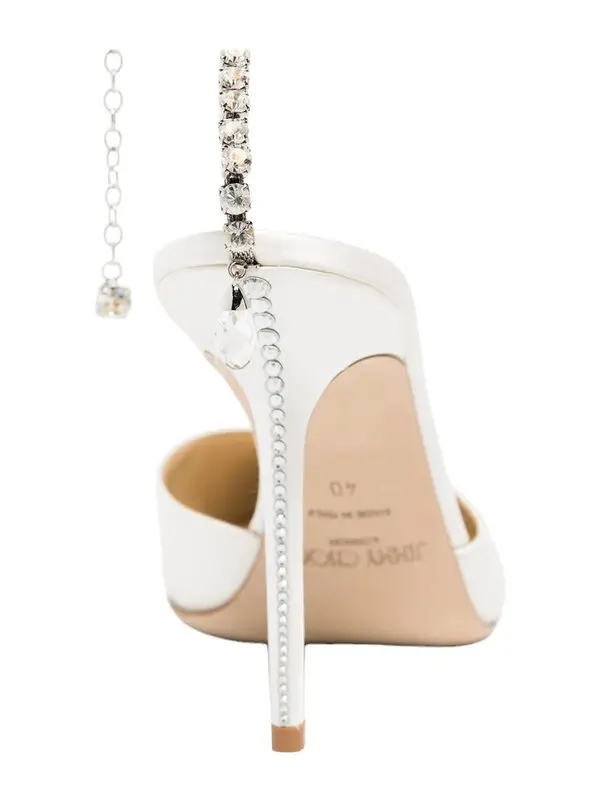JIMMY CHOO Satin Crystal Embellished Stiletto Pumps - White