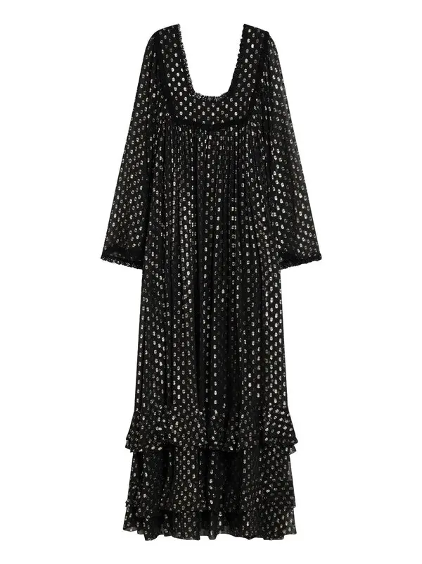 Chloé Maxi Dress With Ruffles And Polka Dot Jacquard - Black