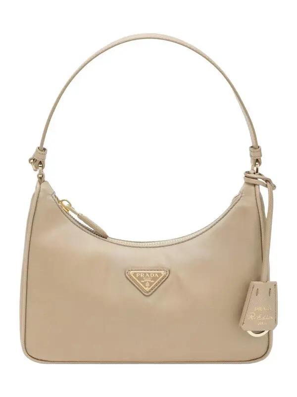 Prada Mini Re-edition 2005 Bag In Camel Re-nylon And Saffiano - Cream