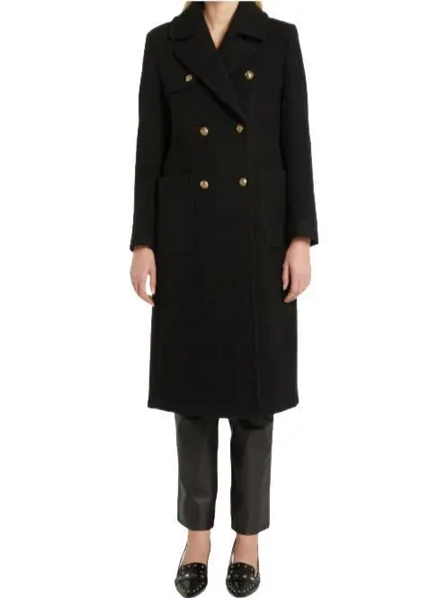 Marella Wool Blend Bouclé Coat - Black