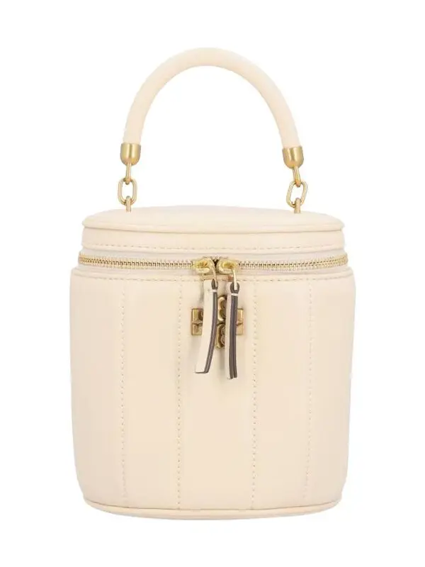 Tory Burch Logo Plaque Leather Cylinder Bag - Nude
