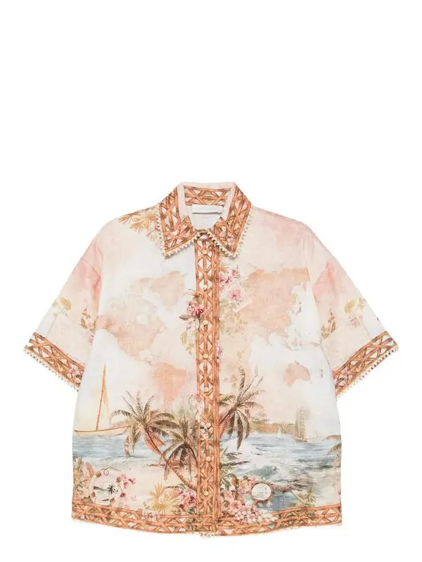 Zimmermann Linen Island Map Print Shirt - Pink