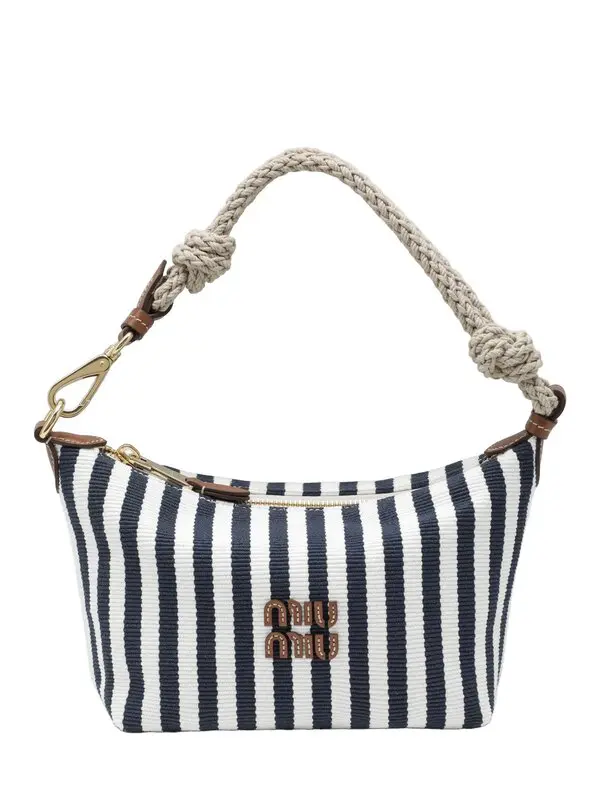 Miu Miu Striped Jacquard Cotton And Leather Pouch - Blue