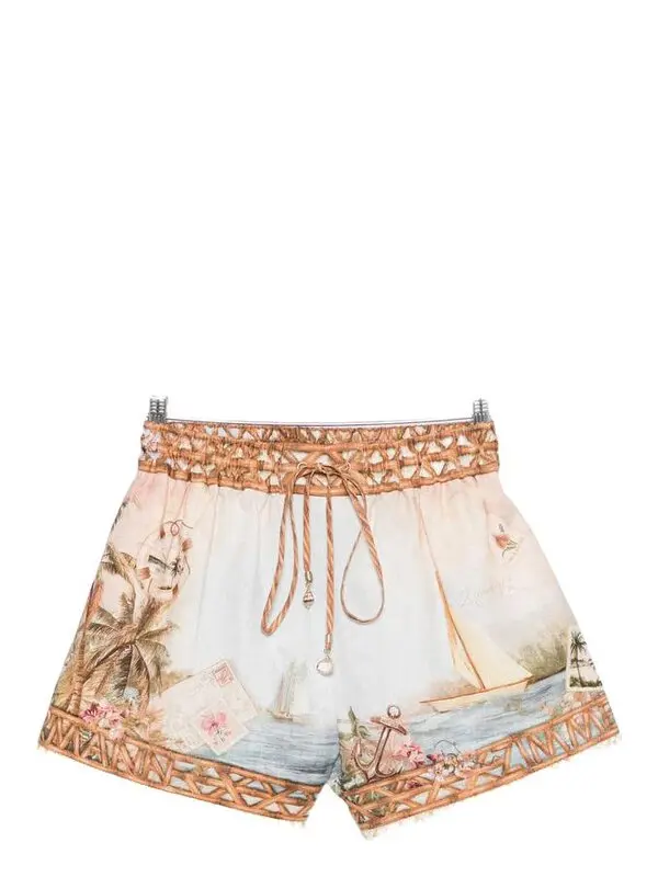 Zimmermann Graphic Print Linen Shorts - Cream