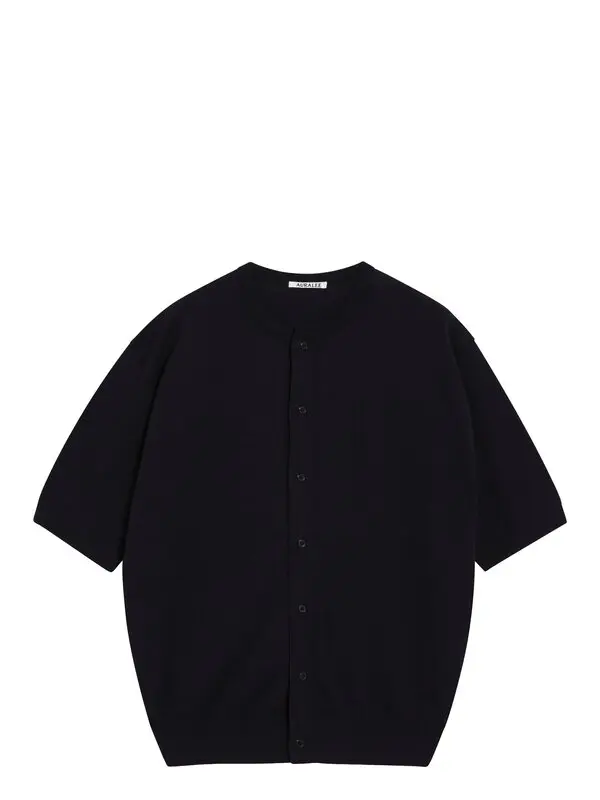 Auralee Navy Cotton Button-up Sweater - Blue