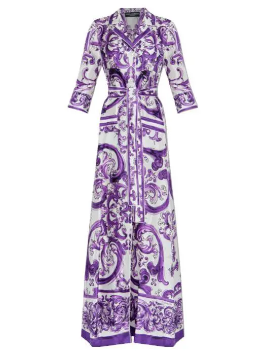 Dolce & Gabbana Majolica Print Maxi Dress - Purple