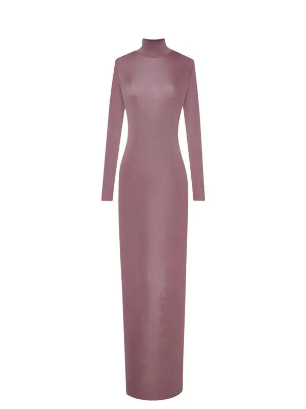 Saint Laurent High Neck Long Sleeve Knitted Maxi Dress - Brown