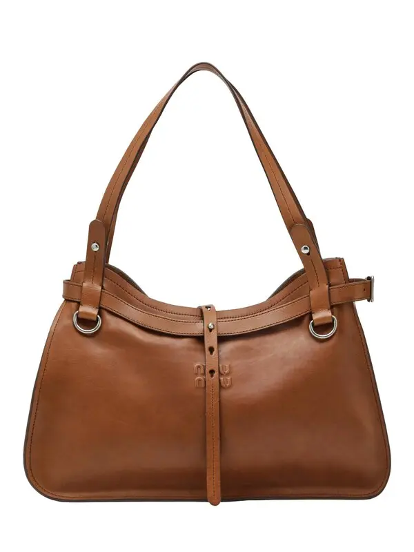 Miu Miu Calfskin Crossbody Bag With Embossed Logo - Brown