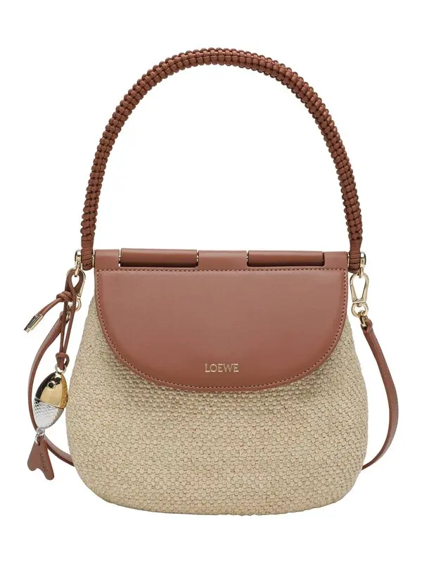 Loewe Medium Pescador Bag In Raffia And Calfskin - Cream