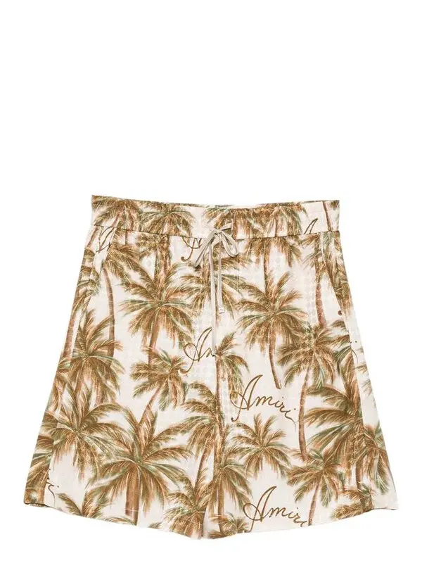 Amiri Palm Tree Print Drawstring Shorts - Cream