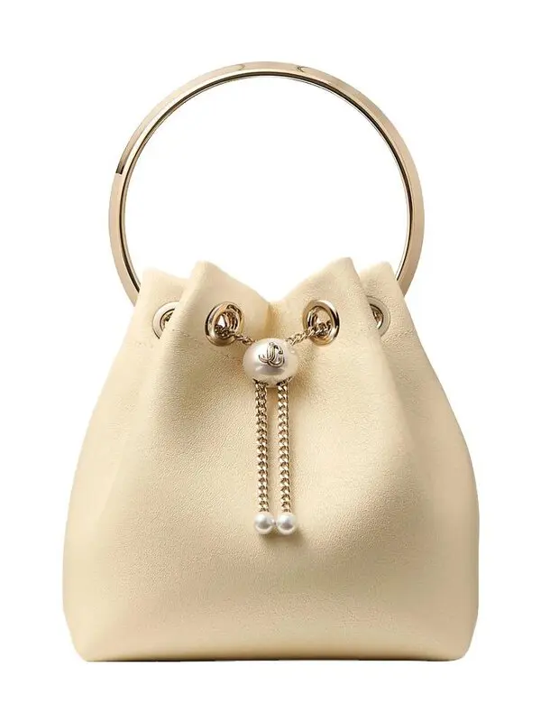 JIMMY CHOO Leather Bucket Bag With Pearl Embellishment - Cream
