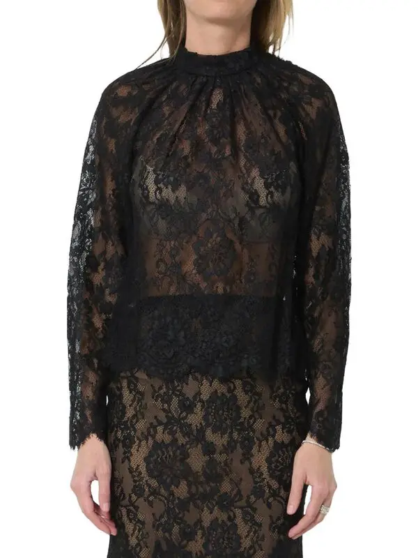 SELF-PORTRAIT Lace High Neck Long Sleeve Blouse - Black
