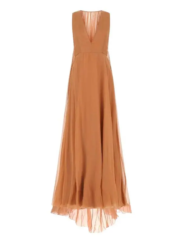 Valentino Garavani V-neck Sleeveless Silk Gown - Brown