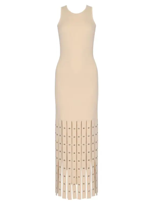 Patrizia Pepe Sleeveless Embellished Fringe Dress - Nude