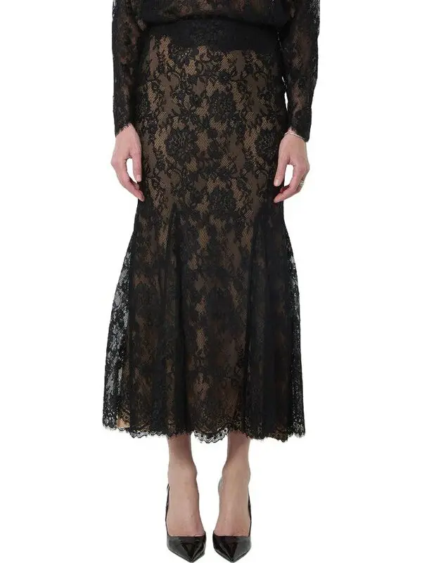SELF-PORTRAIT Floral Lace Mermaid Skirt - Black