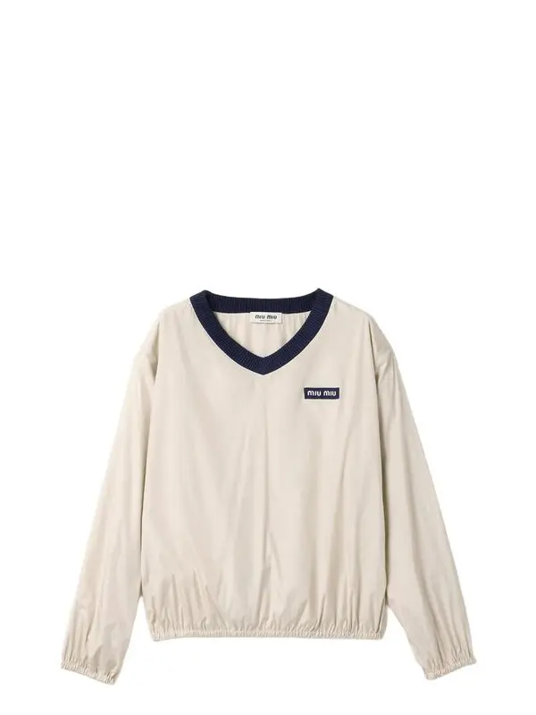 Miu Miu Technical Pongé Sweatshirt With V-neck - Cream