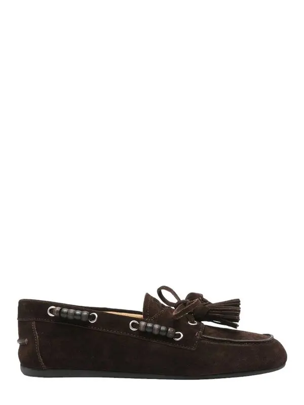 Miu Miu Suede Tassel Loafers With Beaded Embellishments - Brown