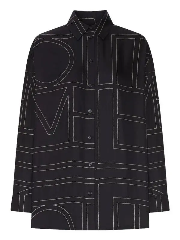 TOTEME Silk Monogram Embroidery Shirt - Black