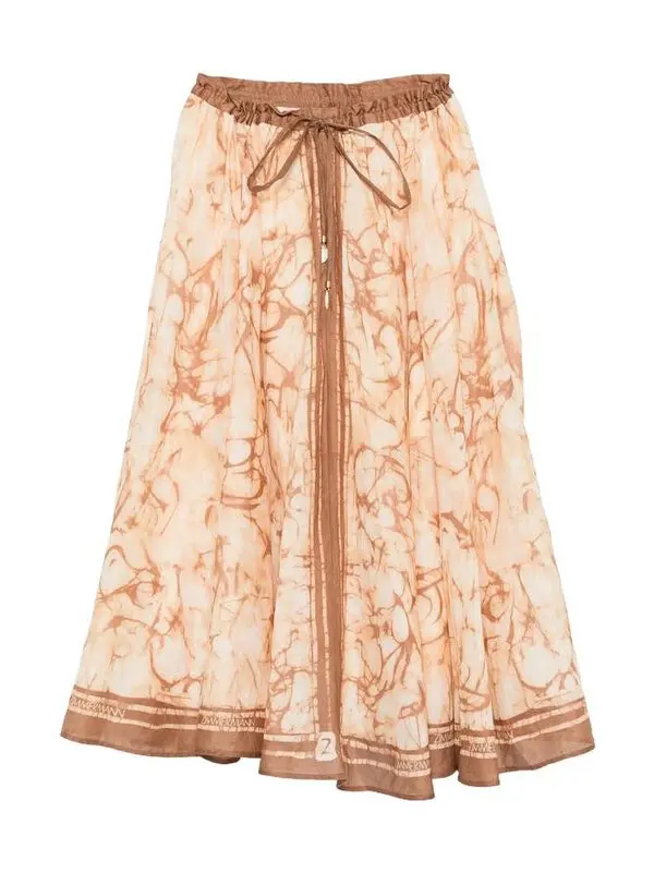 Zimmermann Full Skirt With Tie-dye Pattern And Ruffled Trim - Cream