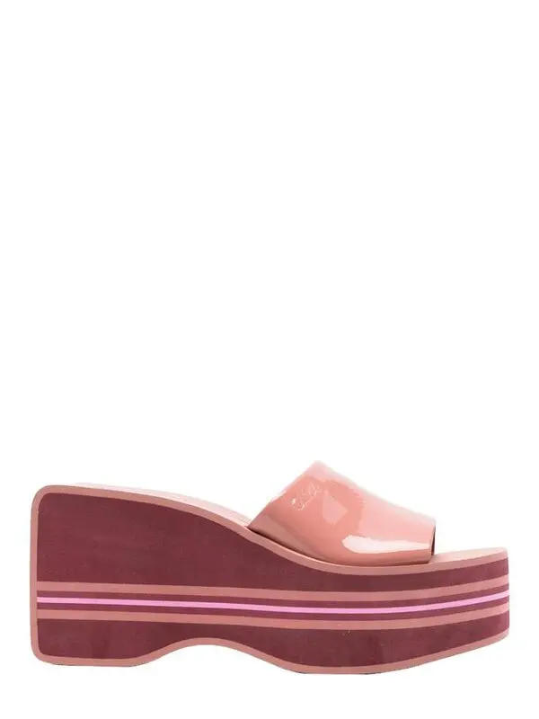 Chloé Patent Leather Striped Platform Wedge Mules - Pink