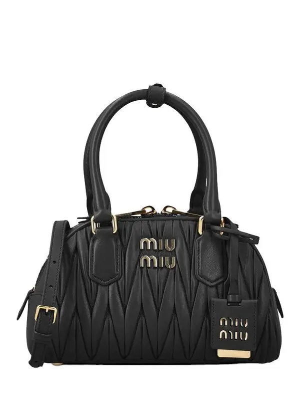 Miu Miu Quilted Calf Leather Tote Bag With Gold-tone Logo - Black